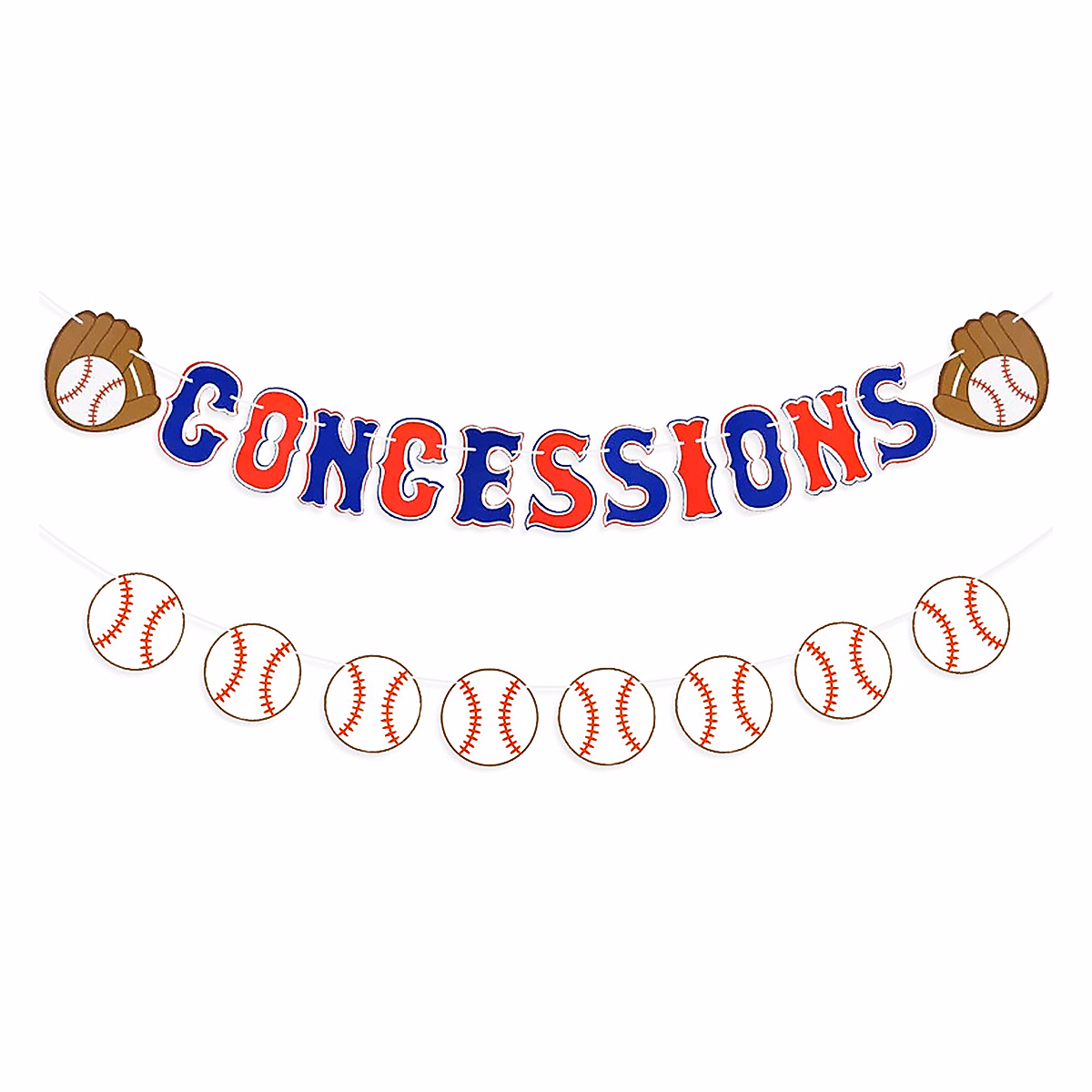 VILIFEVER 2 Pieces Baseball Concessions Banner for Baseball Themed Baby Shower Decorations, Baseball Birthday Banner Garland Baseball Bunting Indoor Outdoor Decor
