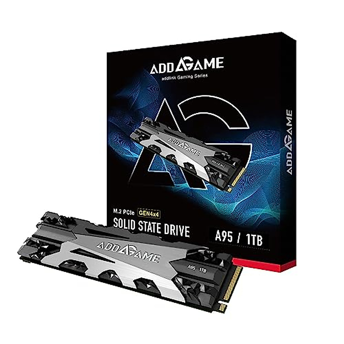 Addlink Addgame PS5 Compatible with A95 1TB 7200 MB/s Read Speed Internal Solid State Drive - M.2 2280 PCIe NVMe Gen4X4 3D TLC with Dram NAND SSD w/Heatsink (ad1TBA95M2P) Made in Taiwan
