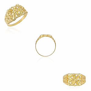 10K Real Gold CZ Nugget Signet Ring, 8.5