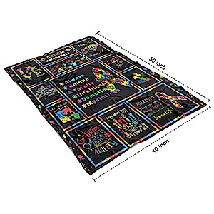 Autism Blanket Puzzle Cure Awareness Flannel Throw Gift for Childs Teens Adults Super Soft Lightweight Breathable Bed Sofa Couch Meaningful Colorful Foldable Unisex 100x130 Black 40x50