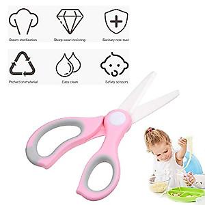 Kare & Kind Ceramic Baby Food Scissors - Pink - With Dust Cover and Storage Case - Cut Baby Food Easily - Ideal for Noodles, Meat, Chicken, Veggies and Fruits (Pink - 1 Pack)