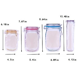 10Pcs Mason Jar Pattern Food Storage Bag Reusable Portable Stand Up Smell Proof Ziplock Bags Snack Saver Container Retail Package Bag Frosted Pouches Blue 9.6×6.7in (24.5×17.5cm)