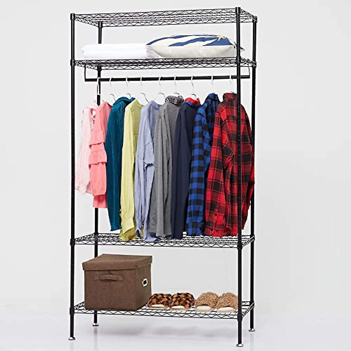 4 Tiers Garment Rack Heavy Duty Clothes Rack for Hanging Clothes,Portable Closet for Bedroom,Laundry Room,Freestanding Closet with Shelves &Hanging Rod,17.72'' x35.5'' x71'',Easy to Assemble,Sturdy