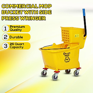 Simpli-Magic 79358 Commercial Mop Bucket with Side Press Wringer, 26 Quart, Yellow