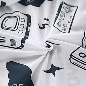 SDIII 3PCS Dark Blue and White Gamer Sheets Twin, 1 Fitted Sheet and 2 Pillowcases, Bed in a Bag Gaming Bedding Sheet, Cute Bed Sheets for Kids Boys and Girls