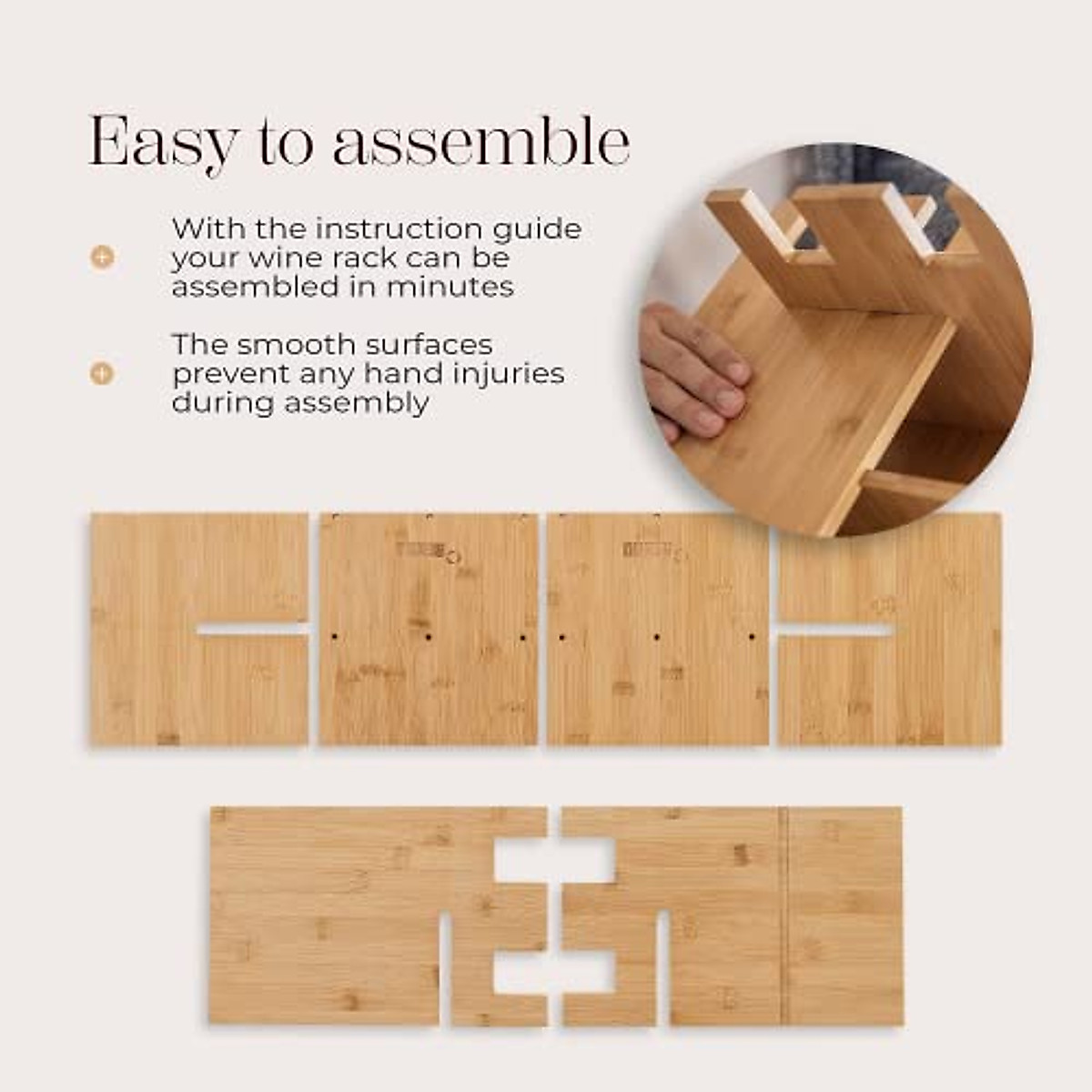 REHAU Wood Wine Racks Countertop with Glass Holder (4) – Sturdy Bamboo Wine Rack, 3 Wine Bottle Holder – Small Wine Holder Stand, Wooden Wine Rack Countertop – Small Wine Rack with Glass