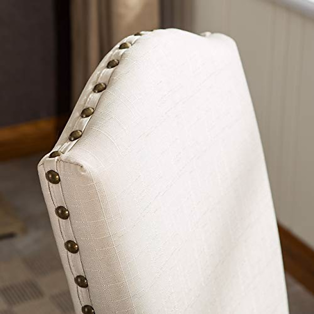 Roundhill Furniture Mod Urban Style Solid Wood Nailhead Fabric Padded Parson Chair (Set of 2), Tan