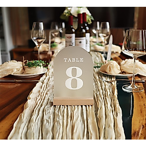 Frosted Arch Wedding Table Numbers with Wooden Stands Holders, 5x7" Acrylic Signs and Holders, Perfect for Centerpiece, Reception, Decoration, Party, Anniversary, Event (Frosted White Font, Number 1-20)
