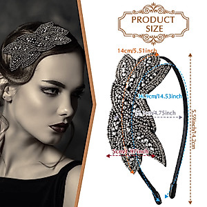 Jutom Flapper Headband 1920s Headbands for Women 3 Pieces Black Headpiece Beaded Leaf 1920s Accessories (Silver, White, Black)