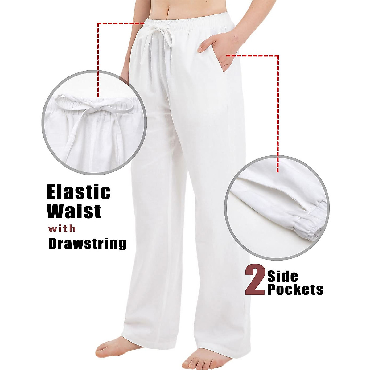 Bonnorth Womens Plus Size Yoga Workout Capris for Women Hiking Golf Track Pants Womens Wide Leg Trousers for Women Yoga Capri Pants with Pockets White XL