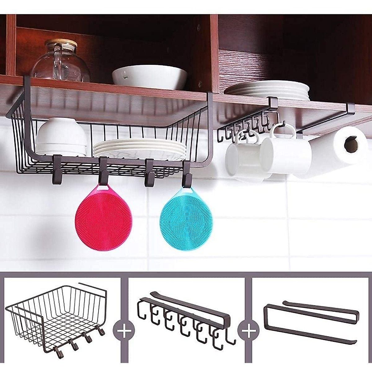 Plate Rack Draining Dish Rack Cabinet Hanging Basket Hooks Kitchen Dish Racks Cruet Storage Rack Cabinet Storage Rack for Kitchen Pan Plate Holder