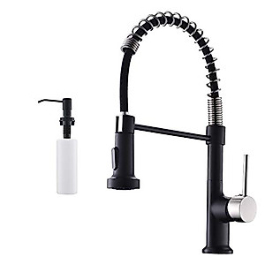 GIMILI Spring Kitchen Sink Faucet with Soap Dispenser Matte Black&Brushed Nickel