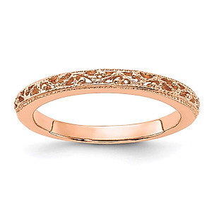 IceCarats 14K Rose Gold 3mm Antique Filigree Wedding Band Ring size 6