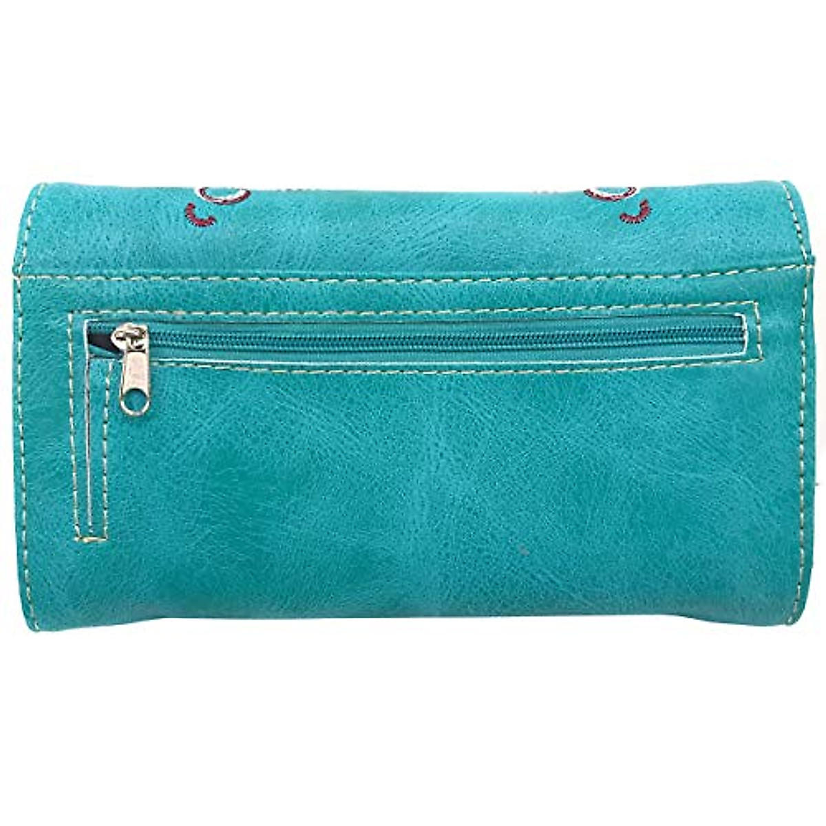 Zelris Western Mustang Horse Turquoise Women Crossbody Wrist Trifold Wallet (Turquoise)