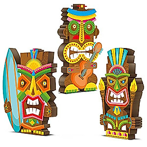 3 Pieces Tiki Bar Table Centerpieces Tropical Hawaiian Table Decoration Aloha Party Wooden Sign Summer Themed Decorations Colorful Farmhouse Table Sign for Birthday Housewarming Welcome Party