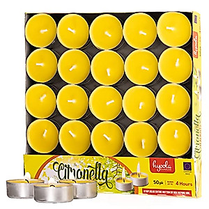 Tealight Citronella Candles - Anti Mosquito Candle - 4 Hour Burn - 50 Pack - DEET Free