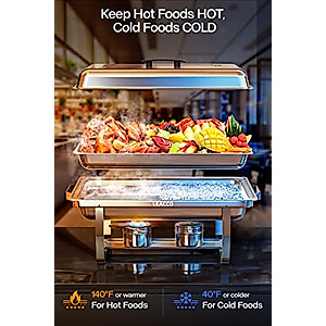 LEACCO Chafing Dishes Buffet Set, 4 Pack 8QT Stainless Steel Chafers Food Warmer Trays for Buffets, Parties
