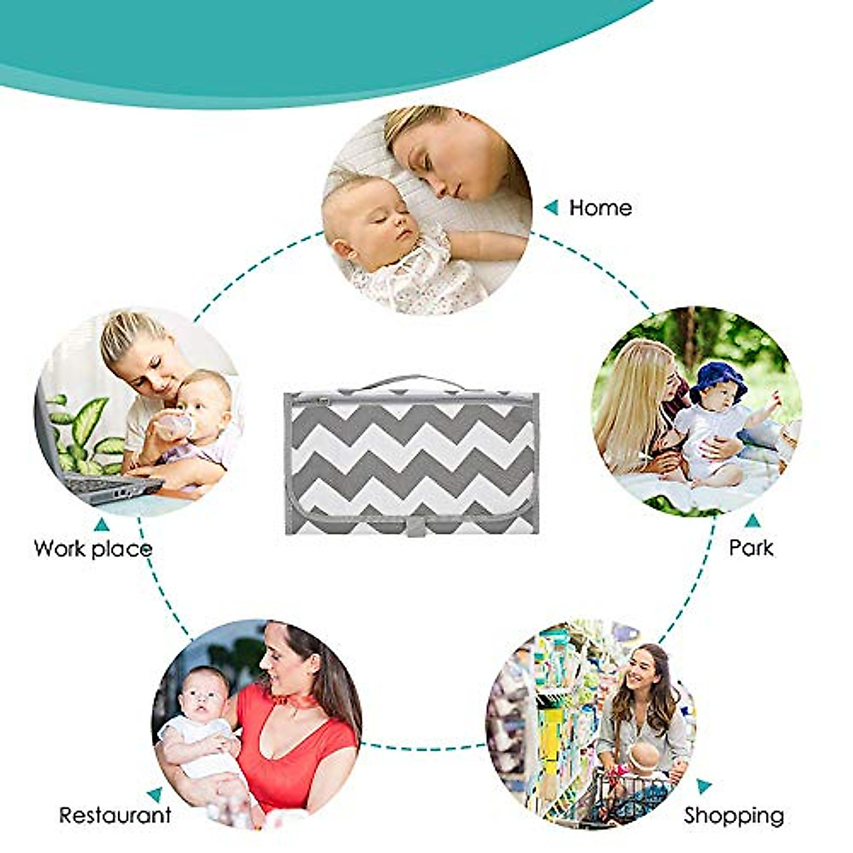 Portable Baby Diaper Changing Pad with Built-in Head Cushion Travel Changing Mat (Basic Pattern)