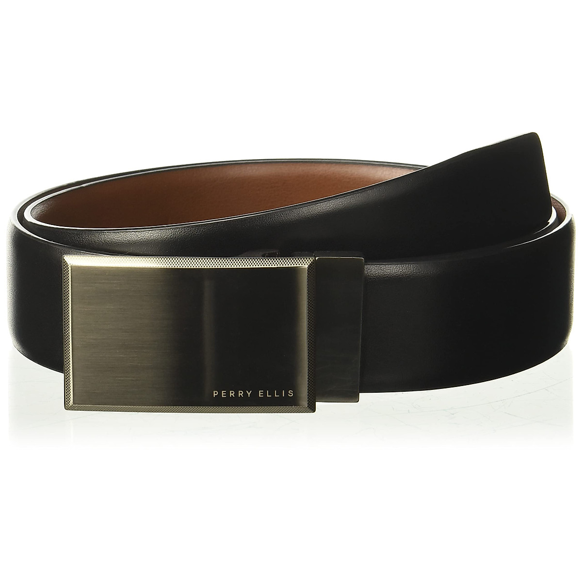 Perry Ellis Men's Portfolio Patterned Plaque Reversible Belt, 100% Leather (Sizes 30-44 Inches), Blk20, 34