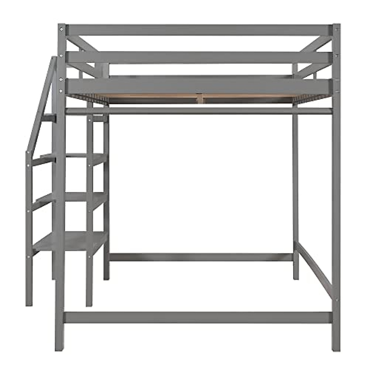 Harper & Bright Designs Full Size Loft Bed with Stairs and Hanging Rod, Wooden Full Loft Bed Frame with Storage Shelf, High Loft Beds for Kids Boys Girls Teens Dorm Bedroom (Full, Gray)