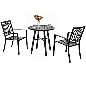 PHI VILLA Metal Outdoor Patio Bistro Set 3 Piece Dining Furniture - Black