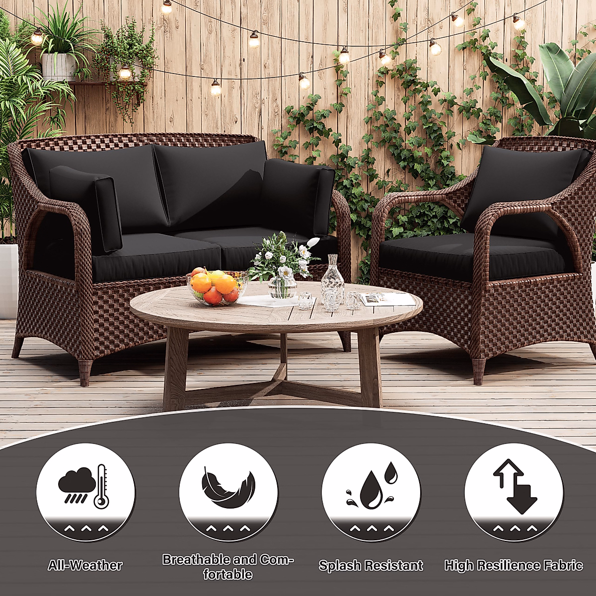 Snubbull 8p Outdoor Cushion Slipcovers Outdoor Patio Cushions Covers Replacement Waterproof with Zipper for 3-Seat Outdoor Rattan Sofa Patio Furniture Cushion Covers, Covers Only
