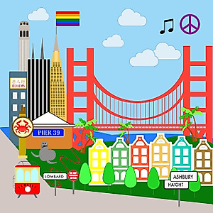 Baby Jack & Co 8x8” Learning Lovey San Francisco California Tag Toys for Babies - Baby Crinkle Toys - Soft & Safe - Learn USA Cities and Shapes - Ideal Baby Toy & Gift BPA Free w/Stroller Clip