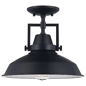 Hampton Bay Wilhelm 12 in. 1-Light Black Farmhouse Semi-Flush Mount Kitchen Ceiling Light Fixture