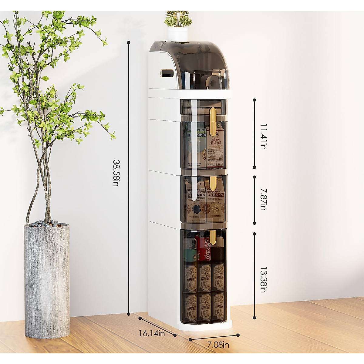 tonchean 4-Tier Bathroom Organizers and Storage,Plastic Narrow Slim Storage Cabinet with Clear Drawers Bathroom Floor Cabinet Towel Organizer Rolling Cart with Wheels for Small Space Gap Living Room