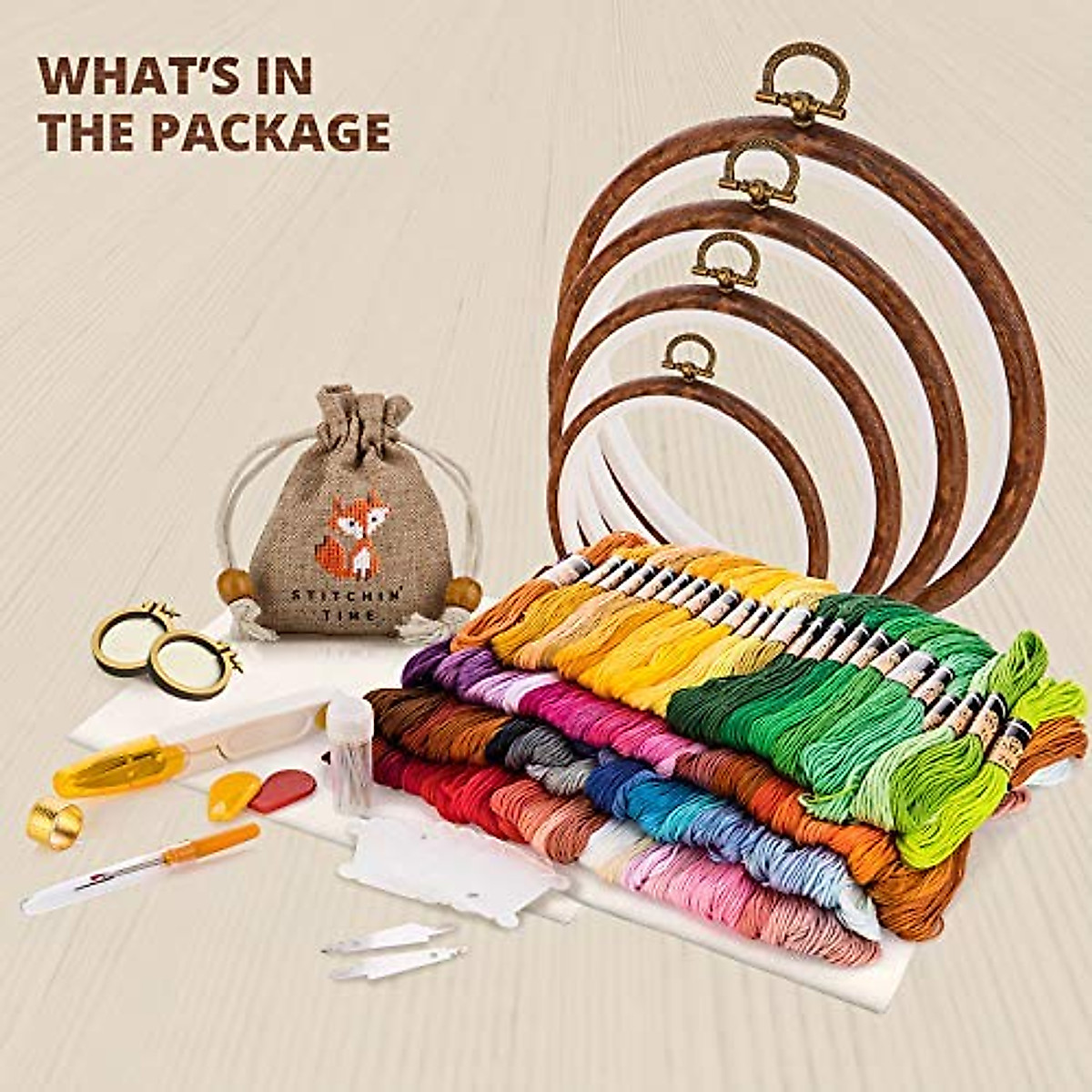 Embroidery Kit for Kids and Adults - Complete 160-piece Crossstitching Kits for Beginners - Fun Interactive Embroidery Family Kit with 100 Embroidery Thread Colors, Pendant Hoops and Tool Bag