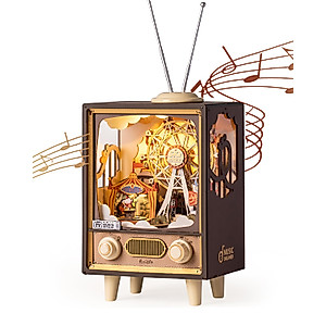 Rolife 3D Wooden Puzzles for Adults DIY Book Nook Kit 16" Ferris Wheel Music Box Model Building Set with LED Crafts for Adults Gifts for Girls Boys (Sunset Carnival)