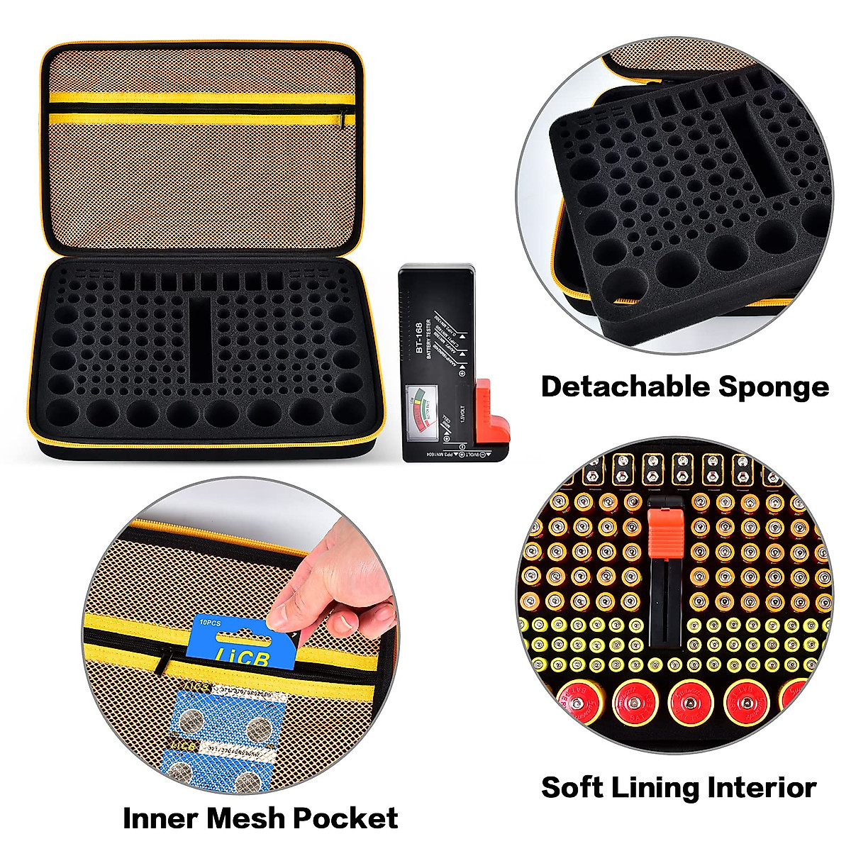 Battery Organizer Storage Case with Tester, Batteries Holder Box Carrying Container Bag, Garage Vault Organization Holds 162+ Battery Variety Pack AA AAA AAAA C D 9V 3V Lithium(No Batteries)
