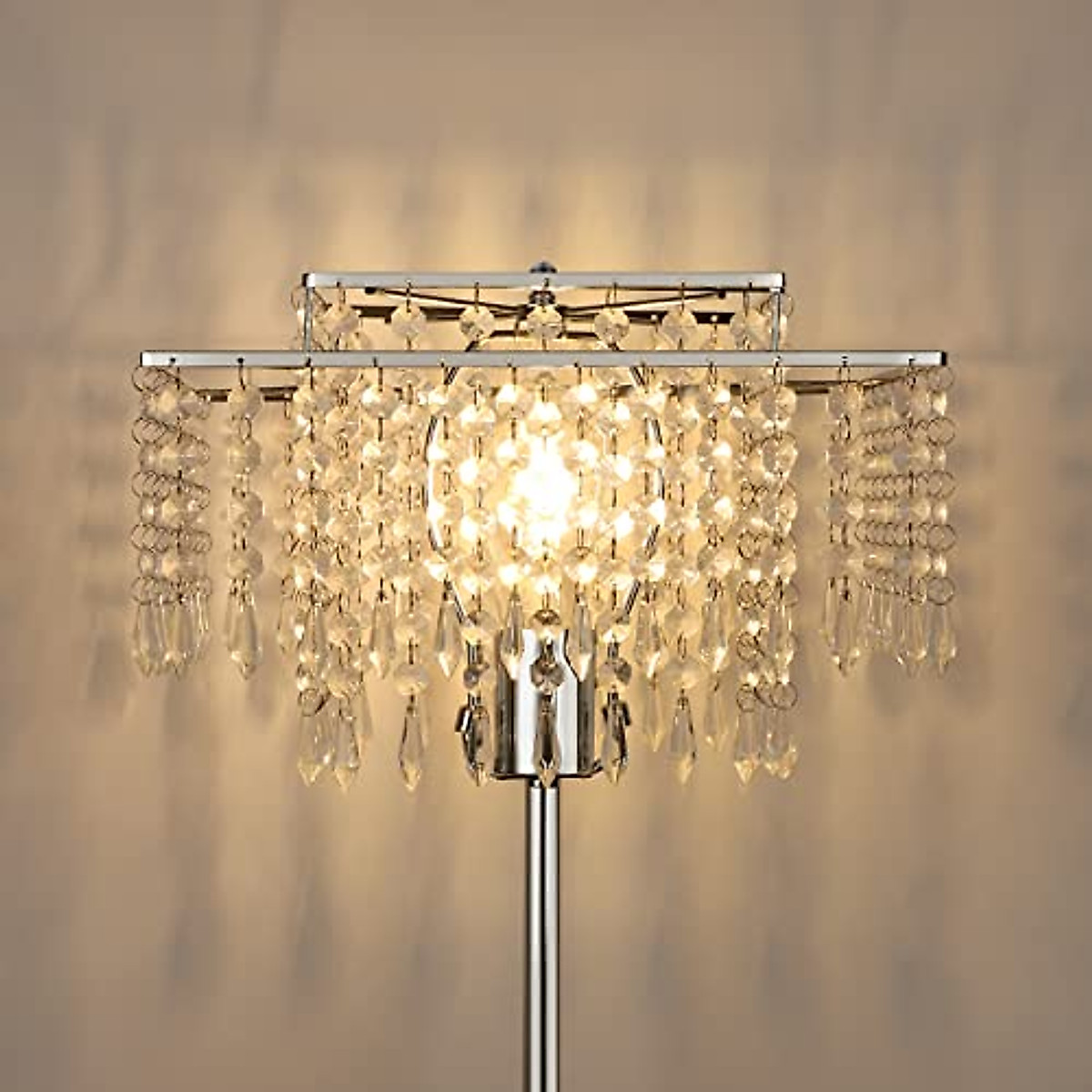 Mlambert Double-Layer Modern Lampshade Crystal Floor Lamp for Bedroom for Livingroom,Elegant Standing Lamp,61.57" Tall Pole Lamp,Suitable for Bedroom,Livingroom,6W LED Bulb Included,Silver