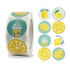 500pcs 1 Inch Lemon Stickers Roll for Envelope Seals 8 Different Design Sticker for Business Card Candy Cookie Bag Gift Party Favours Decorations