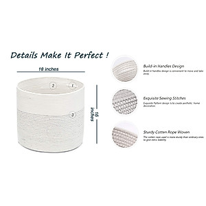Large Cotton Rope Baskets 18'' x 16'', Woven Blanket Storage Baskets with Handles, Baby Kids Toy Bins Storage,Decorative Laundry Baskets in Nursery Living Room