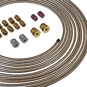 4LifetimeLines 3/16" x 25' Genuine Copper-Nickel Alloy Non-Magnetic Brake Line Replacement Tubing Coil Roll & Fitting Kit, Inverted Flare, Easy to Bend, Corrosion Resistant