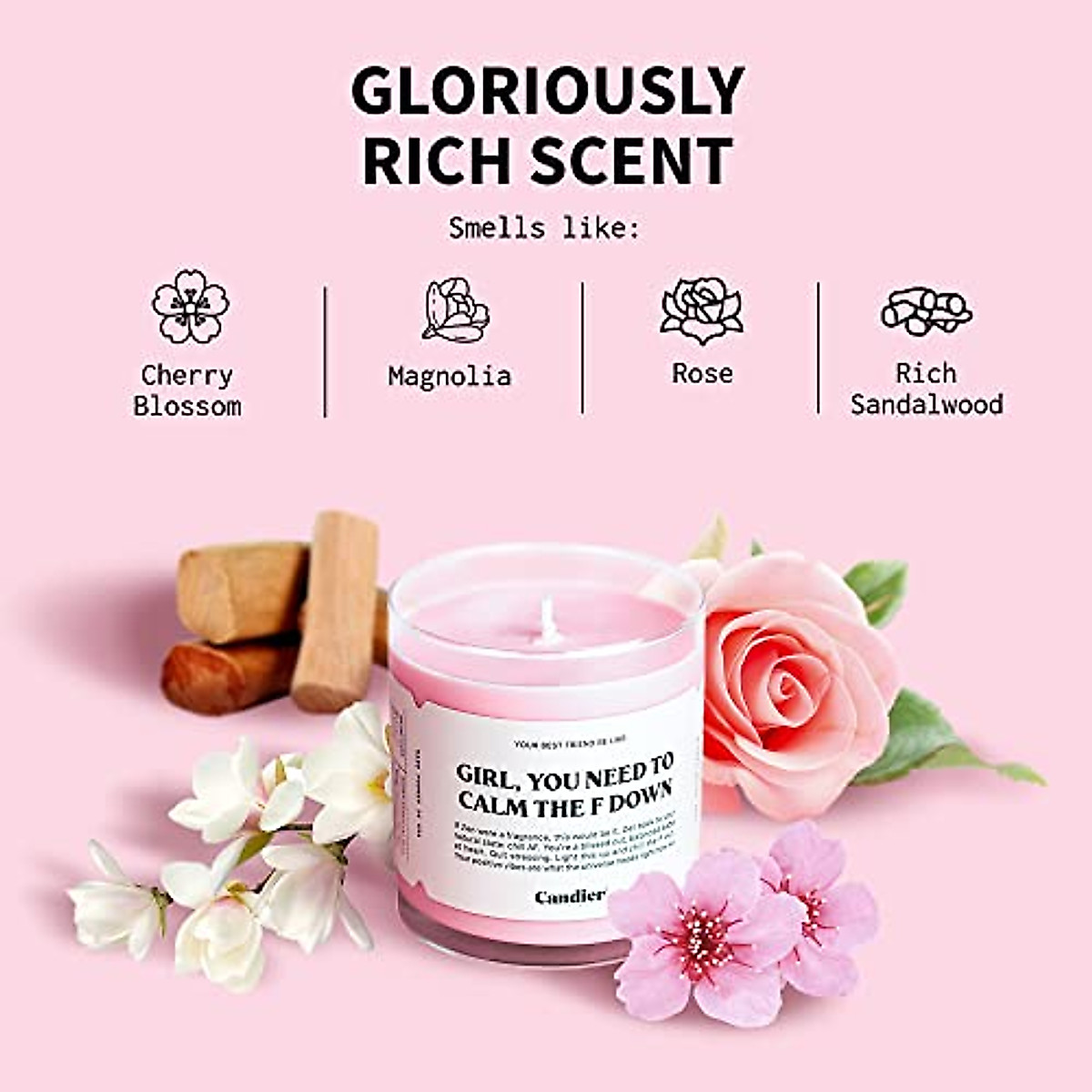 Ryan Porter Calm The F Down Candles - 100% Natural & Vegan - Made of Hand-Poured Soy Wax & Cotton Wick - Smells Cherry Blossom, Magnolia & More - Decor Glass Candles - No Parabens, Phthalates, Lead