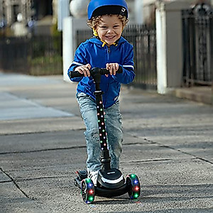 Jetson Scooters - Jupiter Mini 3 Wheel Kick Scooter (Black) - Collapsible Portable Kids Three Wheel Push Scooter - Lightweight Folding Design with High Visibility RGB Light Up LEDs on Stem and Wheels