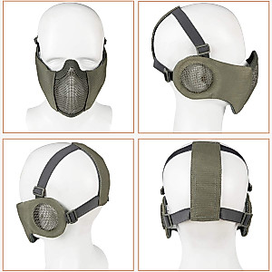 AOUTACC Airsoft Mask, Half Face Mesh Masks with Ear Protection for CS/Hunting/Paintball/Shooting (Mesh Ear, Gray)