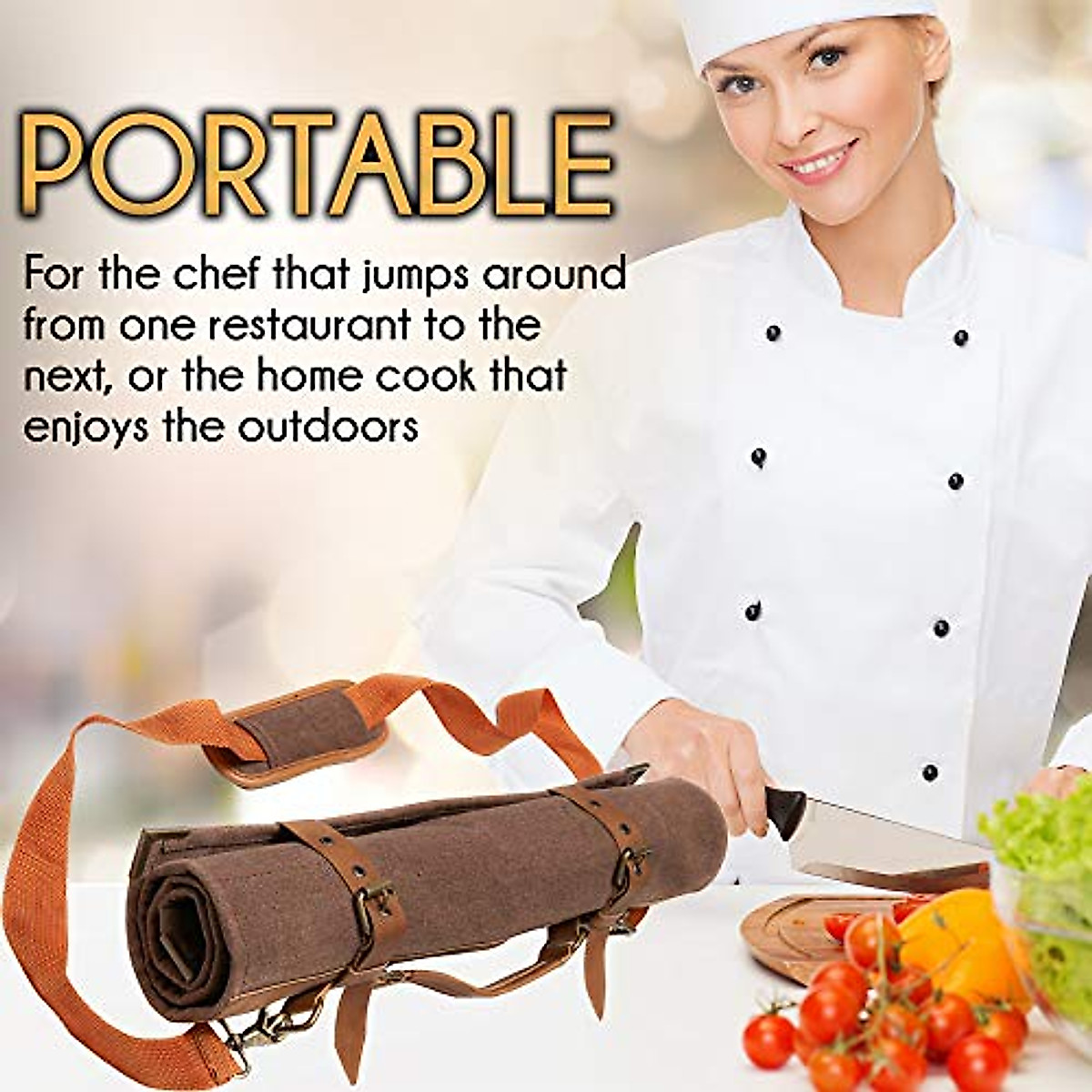 Prechepro (US Based Company Chef Knife Roll Bag With 10 Pockets, Tool Pouch And Leather Card Holder - Chef Knife Bag - Handmade Craftsmanship - Rugged Industrial Quality - Bag Only - No Knives