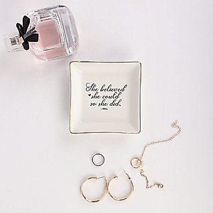 JAUVIE Ceramic Trinket Dish for Women She Believed She Could So She Did - Birthday Gifts for Women - Graduation Present for Her, Women, Girl - New Job Spiritual Congratulations Gift Best Friendship