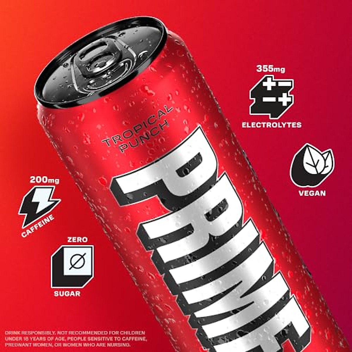 PRIME Energy TROPICAL PUNCH | Zero Sugar Energy Drink | Preworkout Energy | 200mg Caffeine with 355mg of Electrolytes and Coconut Water for Hydration| Vegan | Gluten Free |12 Fluid Ounce | 12 Pack