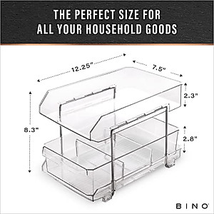 BINO 2 Tier Clear Storage Organizer with Dividers | Bottom Slide Out Drawer for Under Sink, Medicine Cabinet | Bathroom Closet, Vanity, Pantry Organizer | Under Cabinet Storage for Bathroom & Kitchen