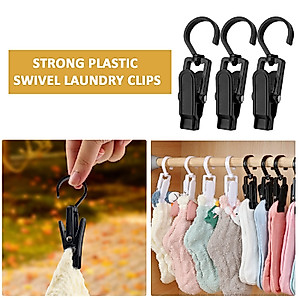 BokWin 20PCS Super Strong Plastic Swivel Hanging Hooks Home Travel Swivel Hanging Laundry Hooks Clip, Windproof Clip, 4.13inch, Black
