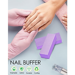 Maryton Nail Buffer Block, Medium/Fine Grit 100/180 Finishing Buffers for Acrylic Nails Gel Polish Nails, 3 Way Professional Pedicure Manicure Buffer Kits, 5 Count (Purple)