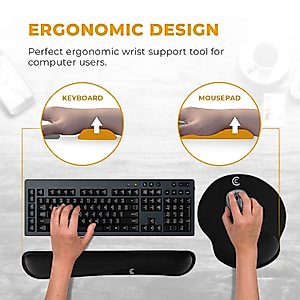 4pc Wrist Rests for Keyboard and Mouse Pad Set - Memory Foam Cushion, Black - Ergonomic Wrists Hand Arm Rest Support for Laptop Computer Desk and Gaming - Carpal Tunnel Syndrome Relief