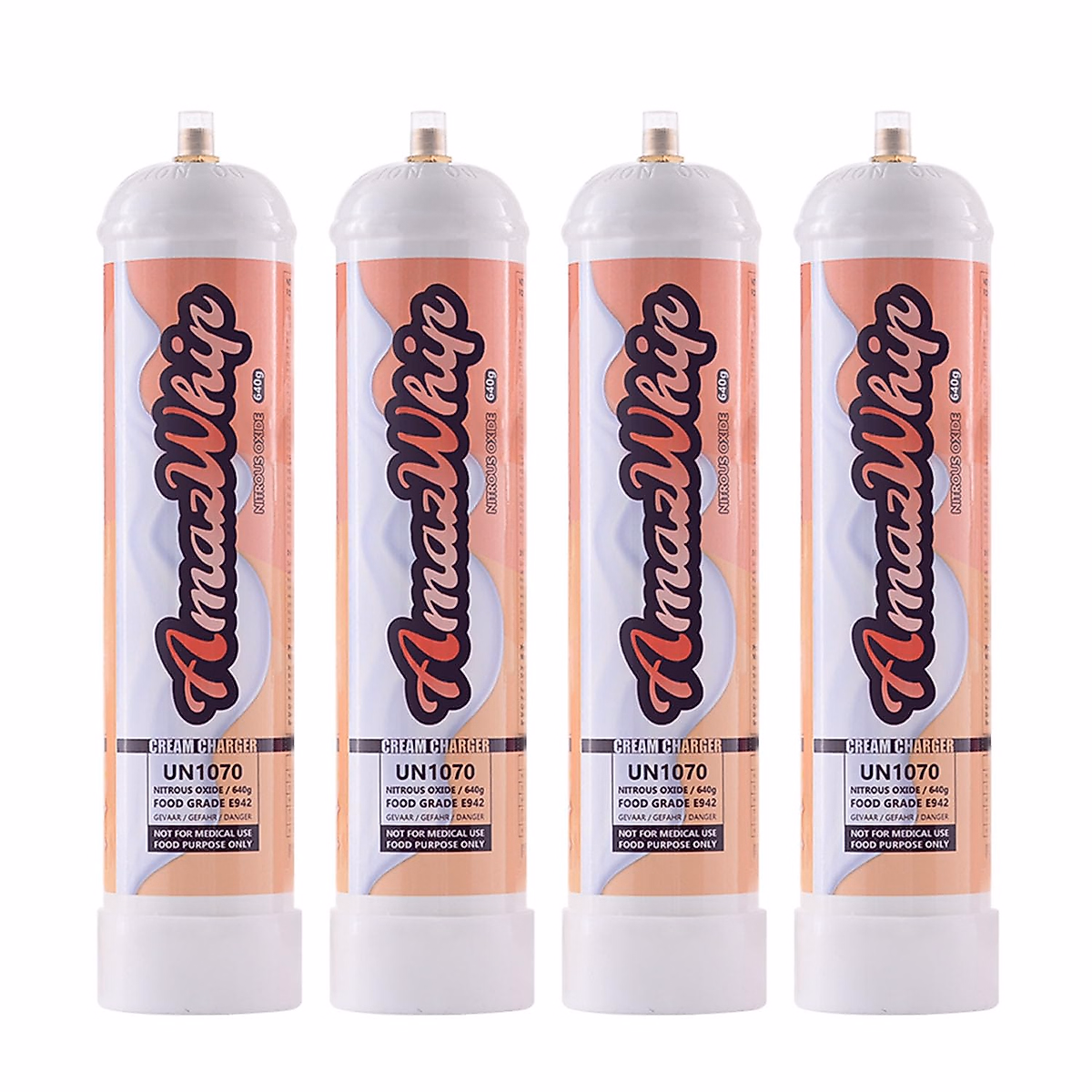 AMAZWHIP 640g Whipped Cream Charger - Pure N2O Whipped Cream Cylinder - 0.95 Liter Nitrous Oxide Chargers (640 gram) (4 cylinder)