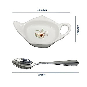 Ceramic Tea Bag Holder Teapot Shaped Teabag Coaster Tray Spoon Rest Set 4.5 inches