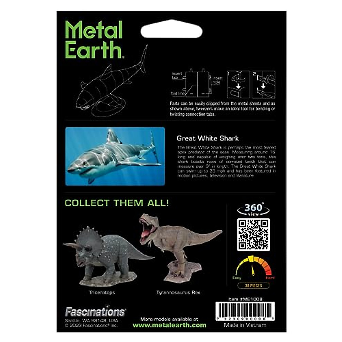 Fascinations Metal Earth Great White Shark 3D Metal Model Kit Bundle with Tweezers