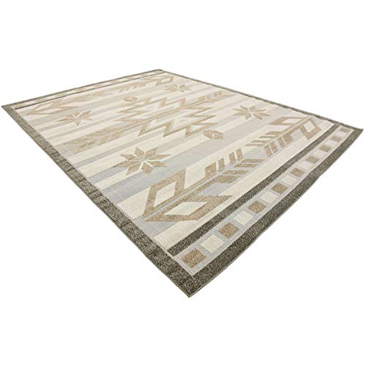 Unique Loom Modern Collection Geometric, High-Low Pile, Vintage, Arrows, Indoor and Outdoor Area Rug, 9 ft x 12 ft, Light Brown/Beige